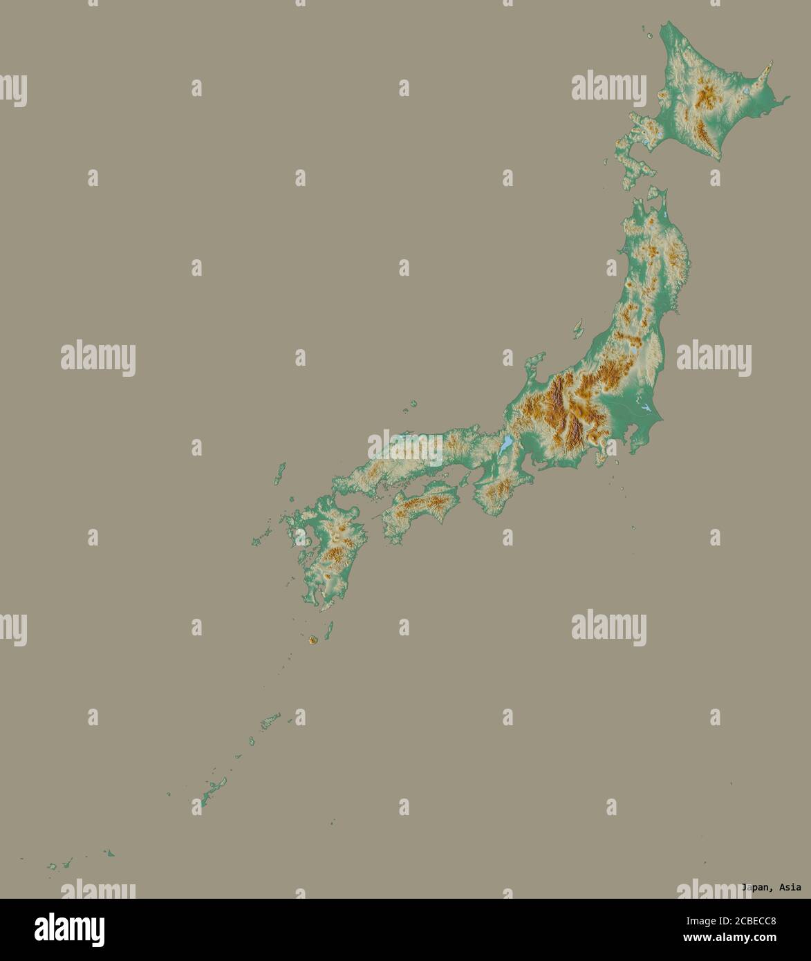Shape of Japan with its capital isolated on a solid color background ...