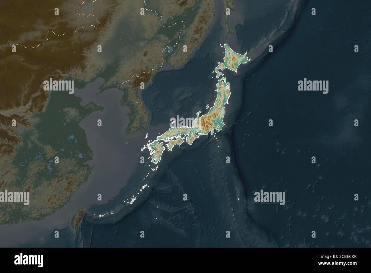 Shape of Japan separated by the desaturation of neighboring areas ...