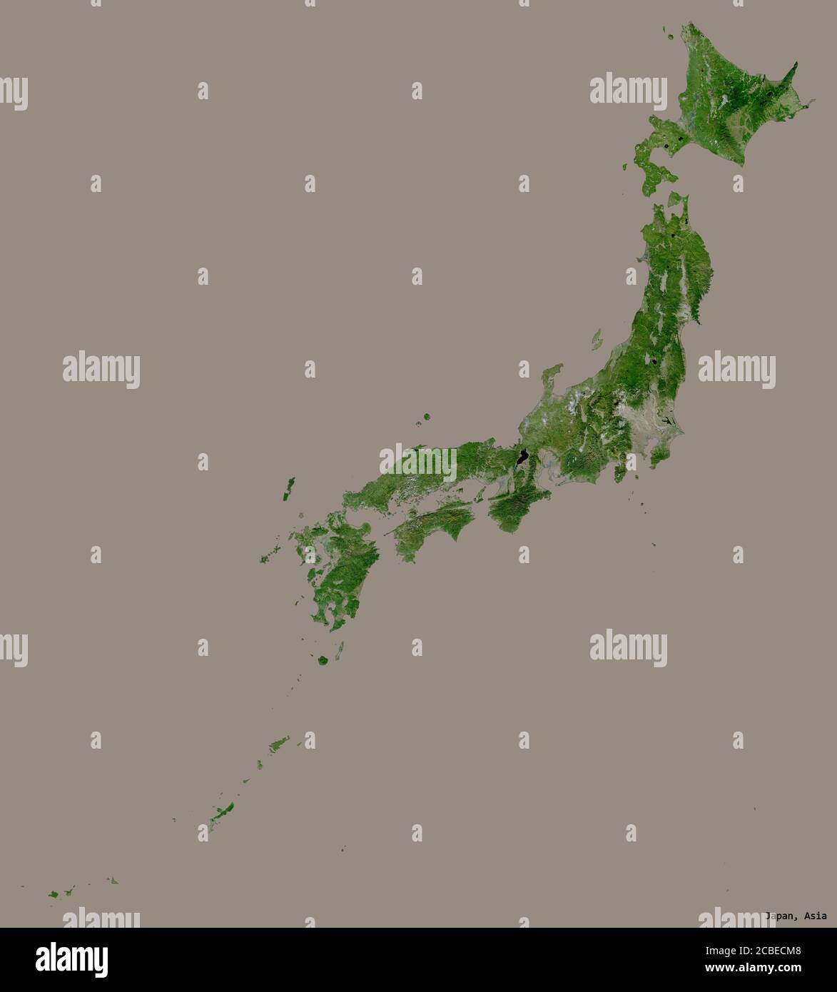 Shape of Japan with its capital isolated on a solid color background ...
