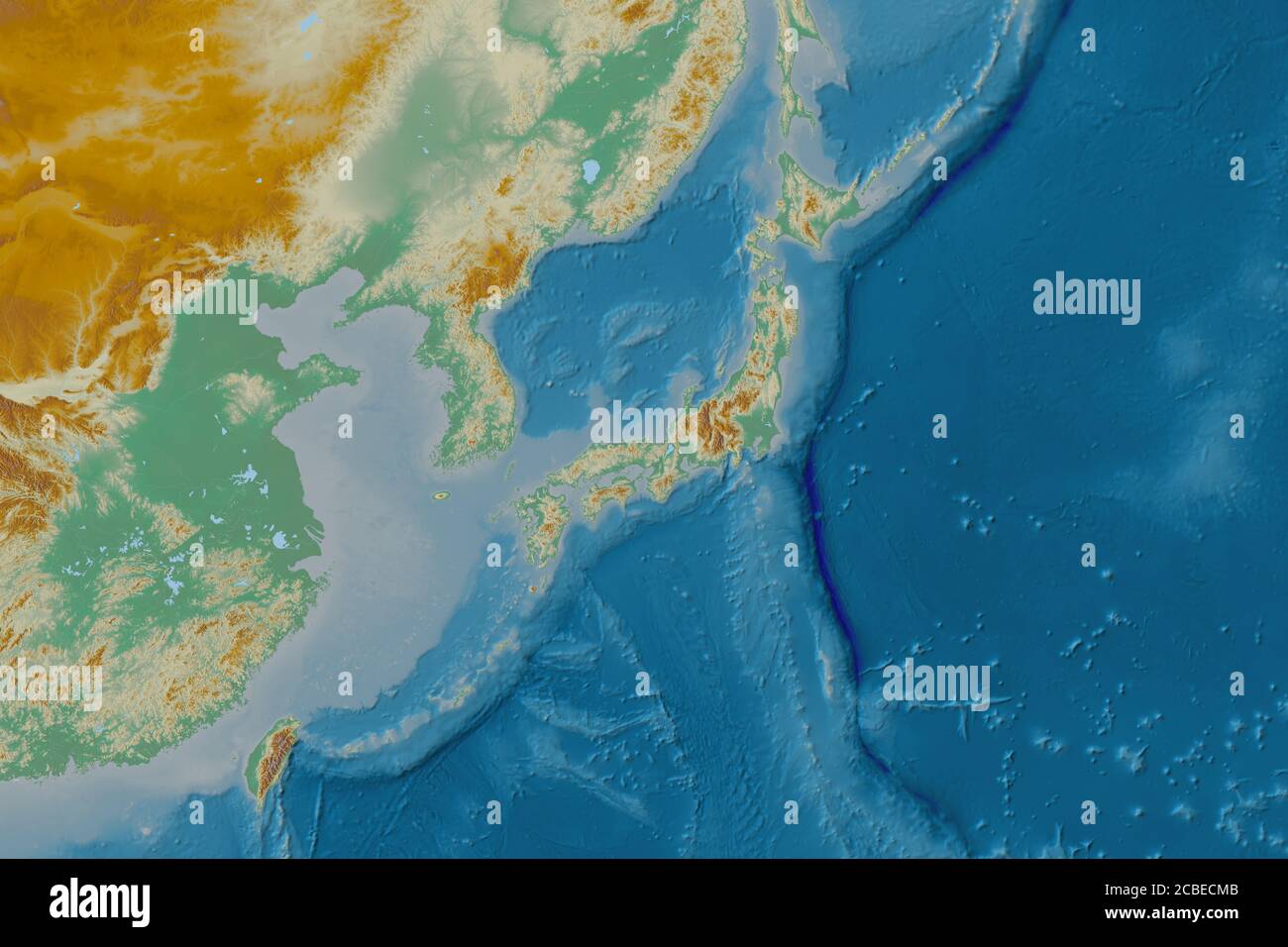 Extended area of Japan. Topographic relief map. 3D rendering Stock ...