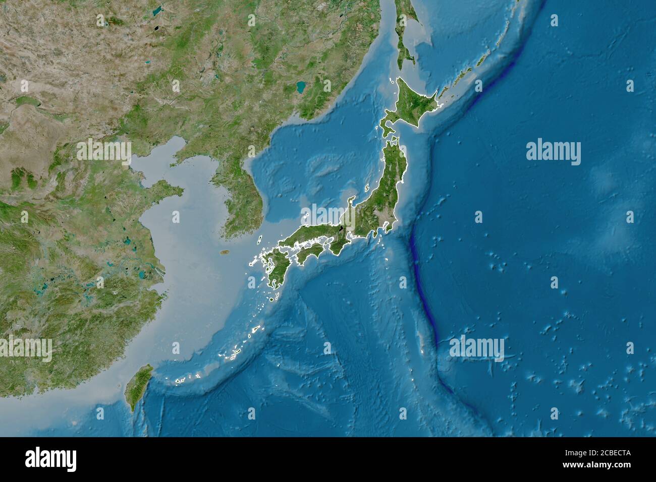 Extended area of outlined Japan. Satellite imagery. 3D rendering Stock ...