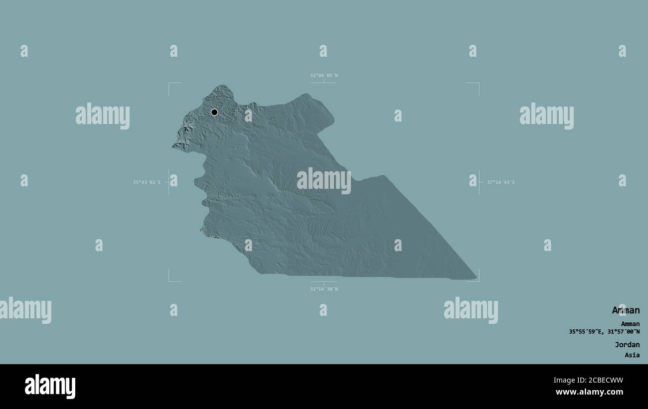 Area of Amman, province of Jordan, isolated on a solid background in a ...