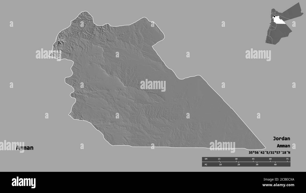 Shape of Amman, province of Jordan, with its capital isolated on solid ...