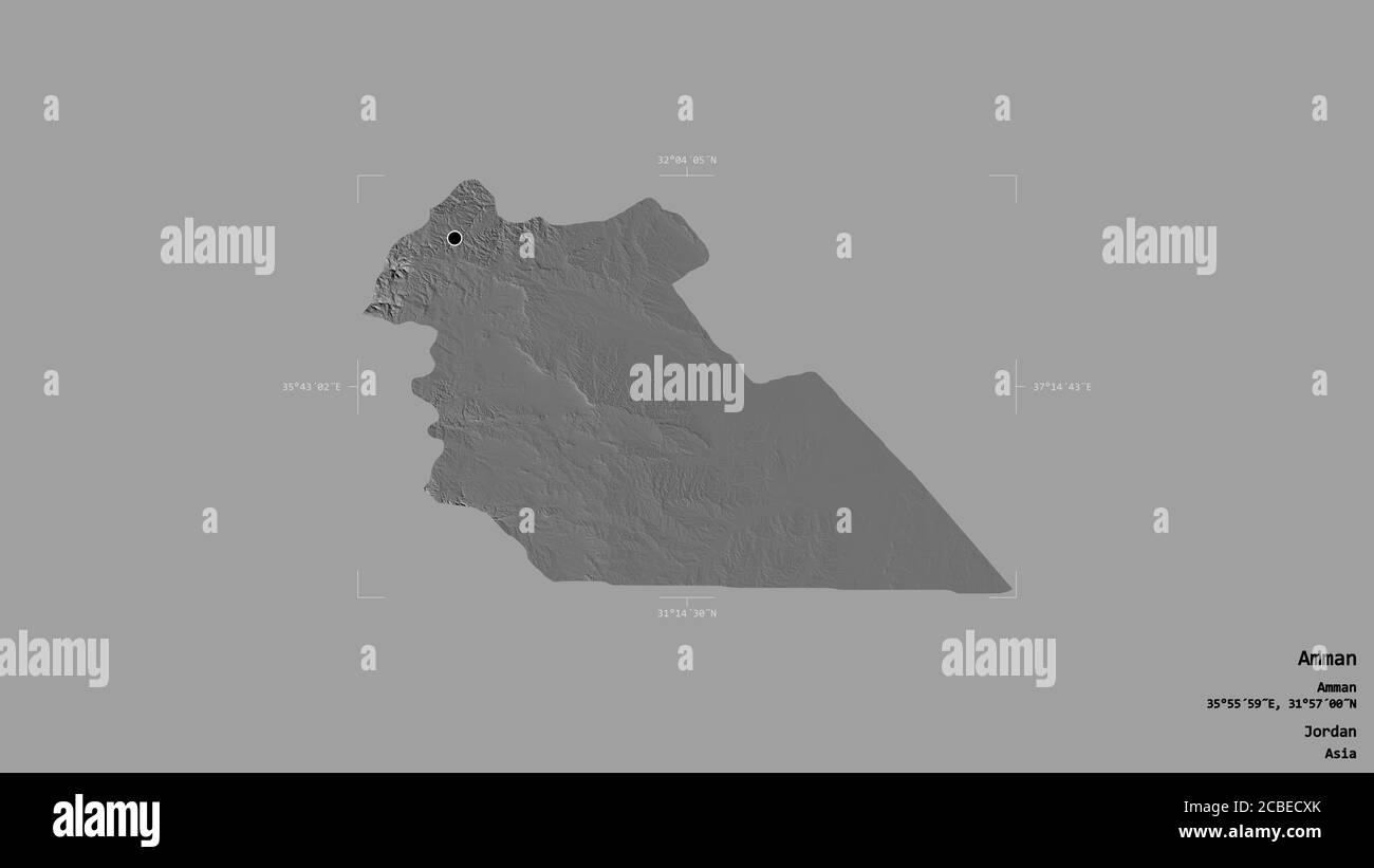 Area of Amman, province of Jordan, isolated on a solid background in a ...