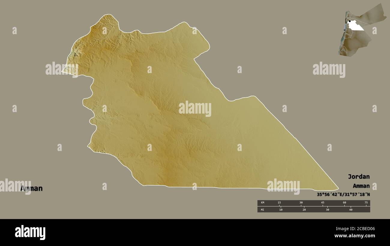 Shape of Amman, province of Jordan, with its capital isolated on solid ...