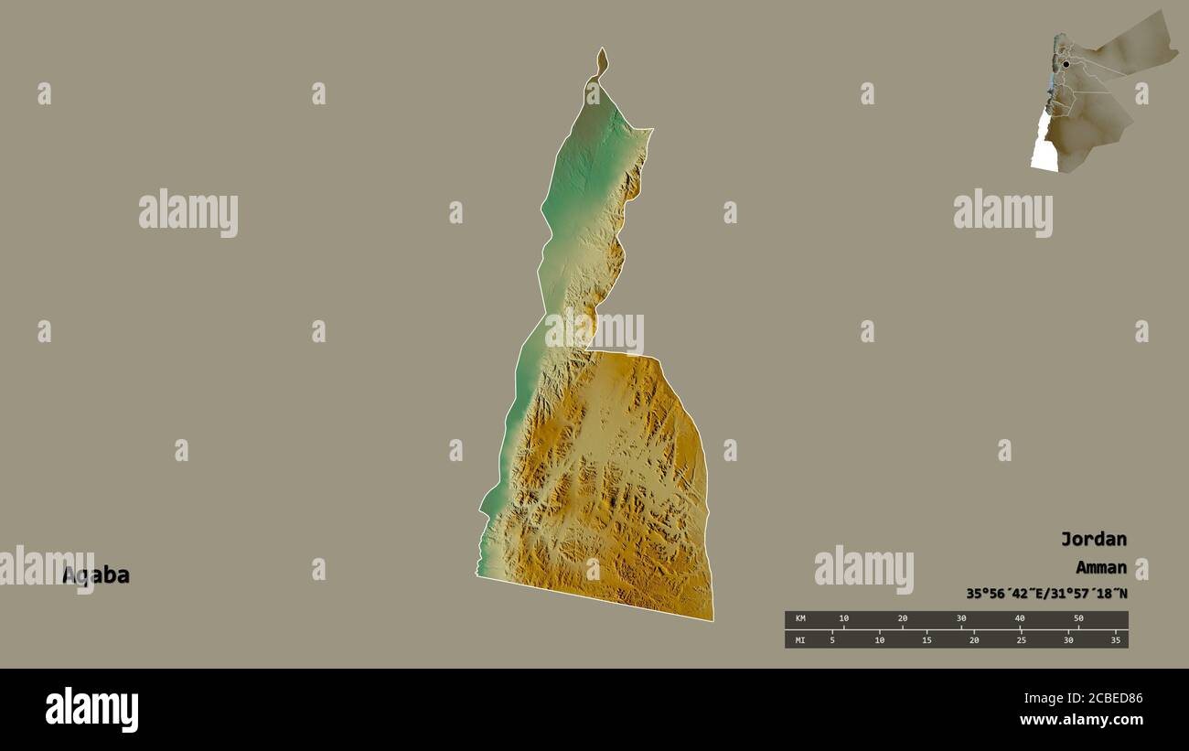 Shape of Aqaba, province of Jordan, with its capital isolated on solid ...