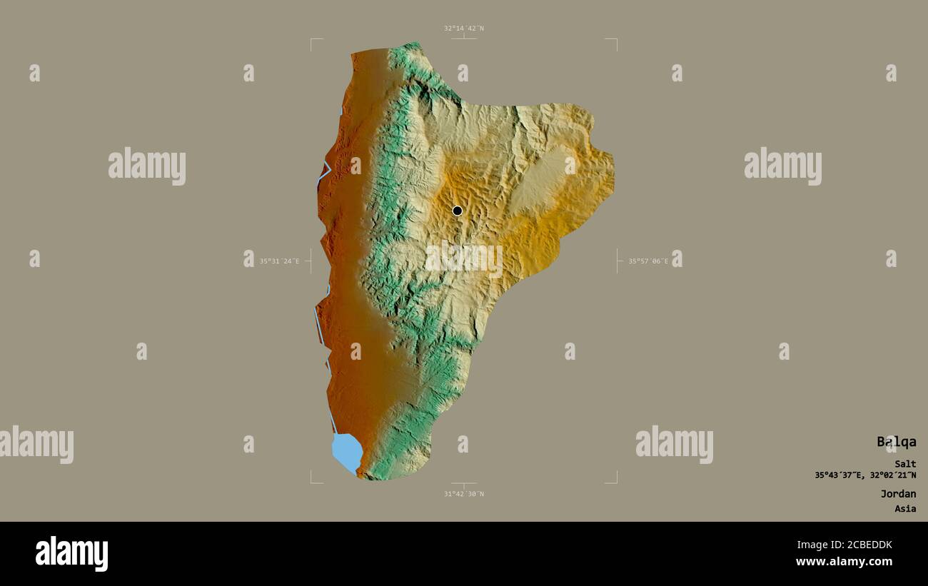 Area of Balqa, province of Jordan, isolated on a solid background in a ...