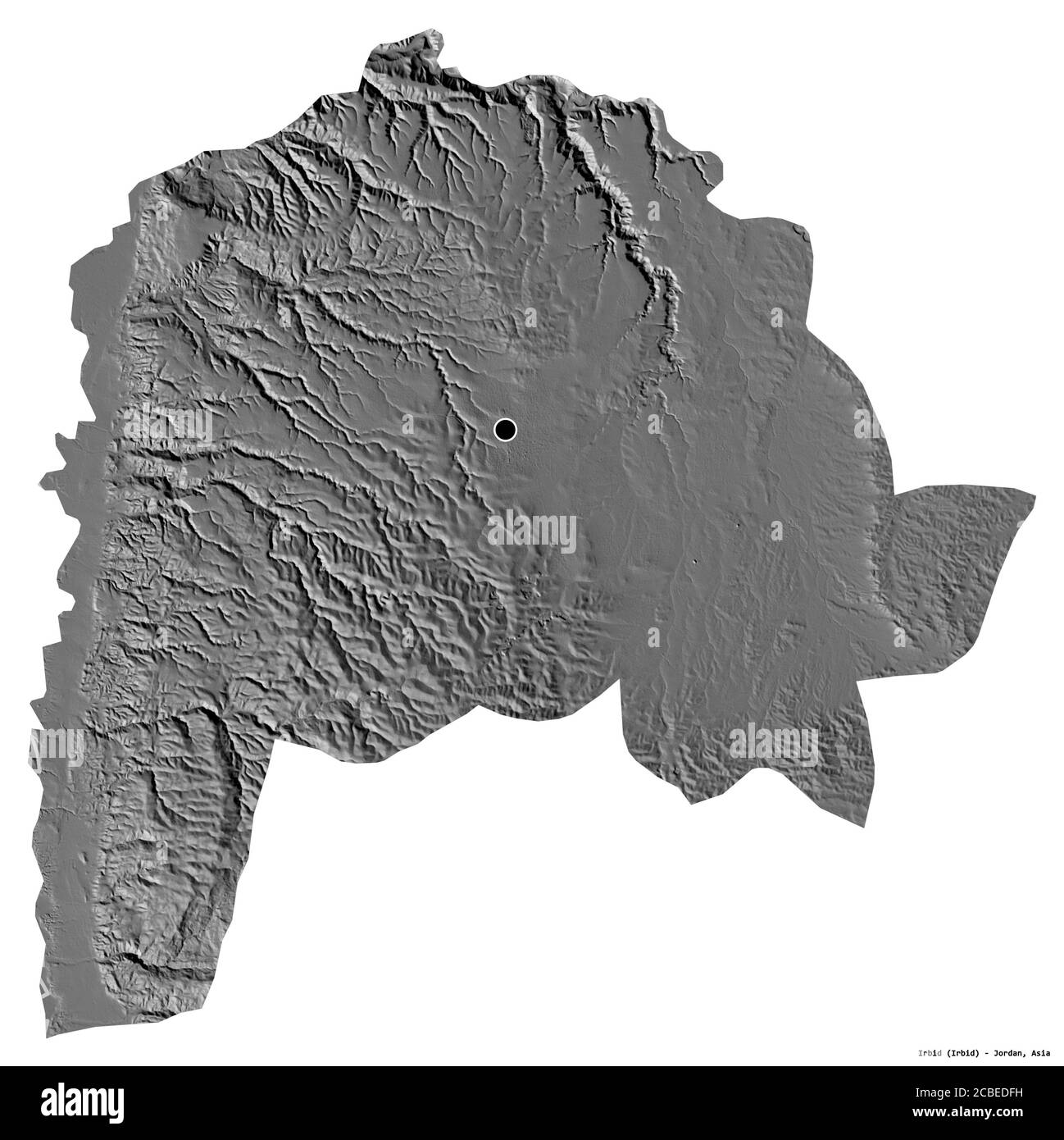 Shape of Irbid, province of Jordan, with its capital isolated on white ...