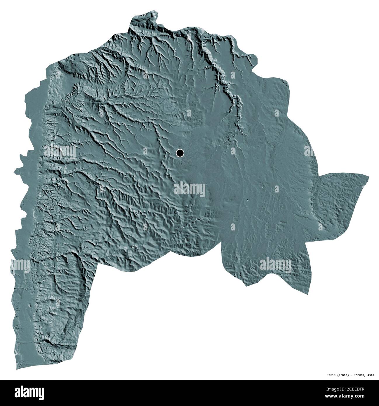 Shape of Irbid, province of Jordan, with its capital isolated on white ...