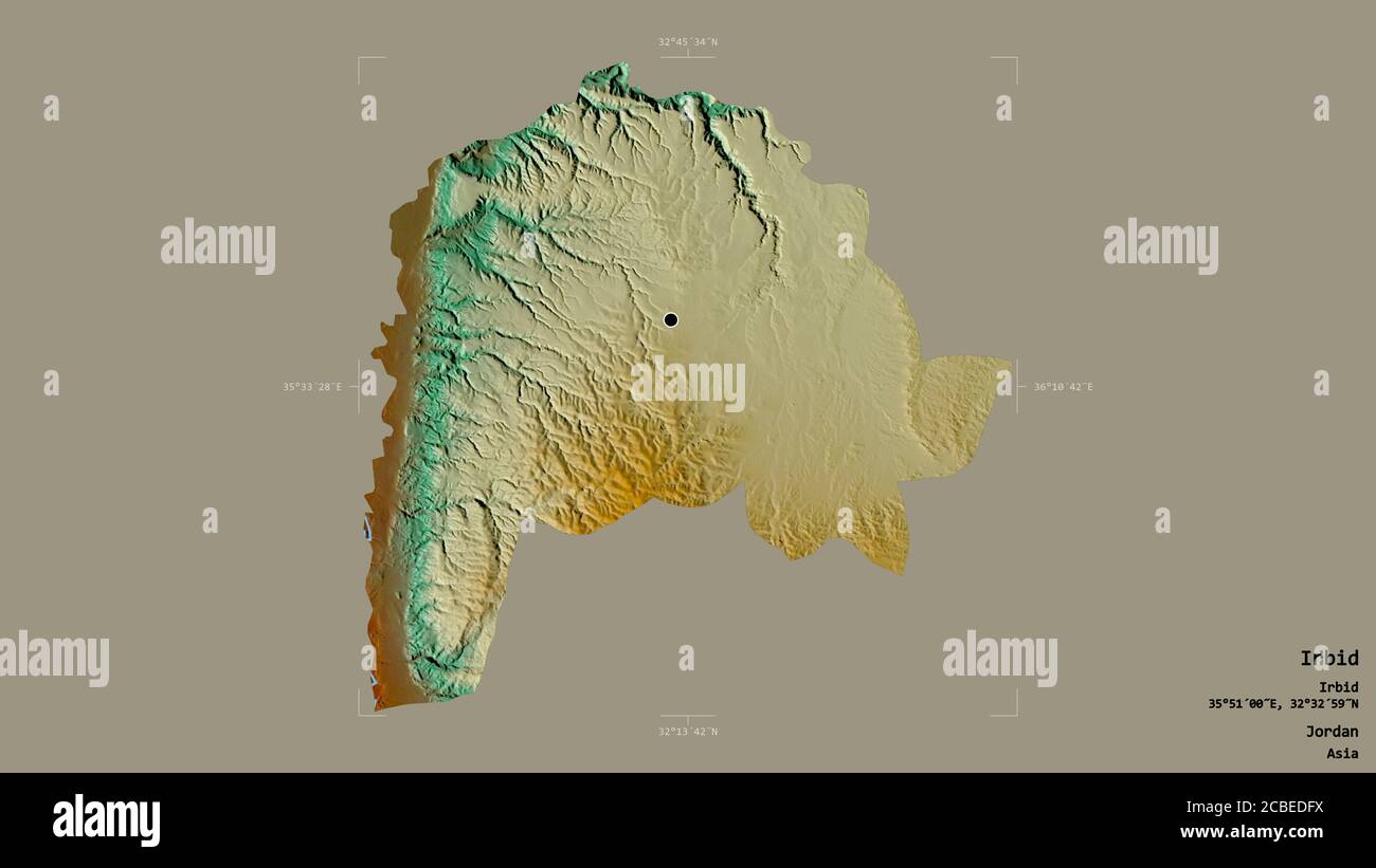 Area of Irbid, province of Jordan, isolated on a solid background in a ...