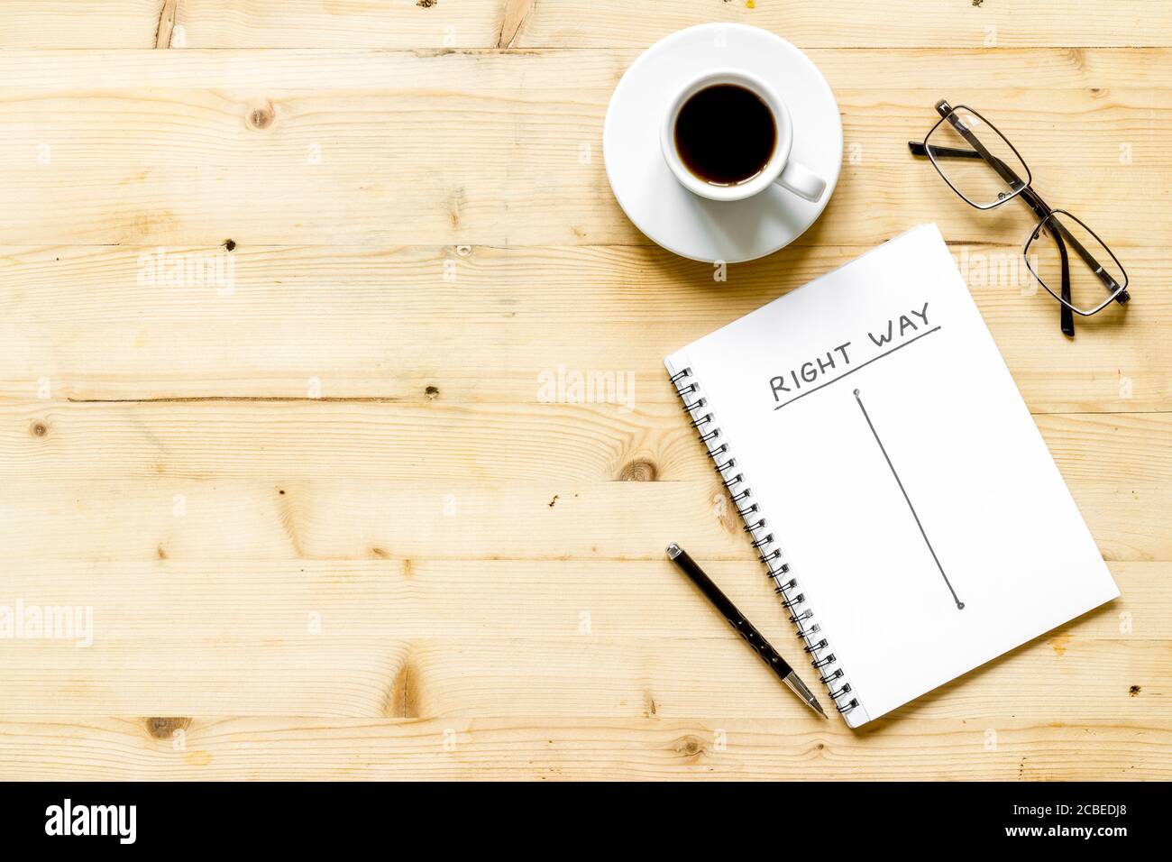 Right way illustration. Straight line in notebook copy space Stock ...