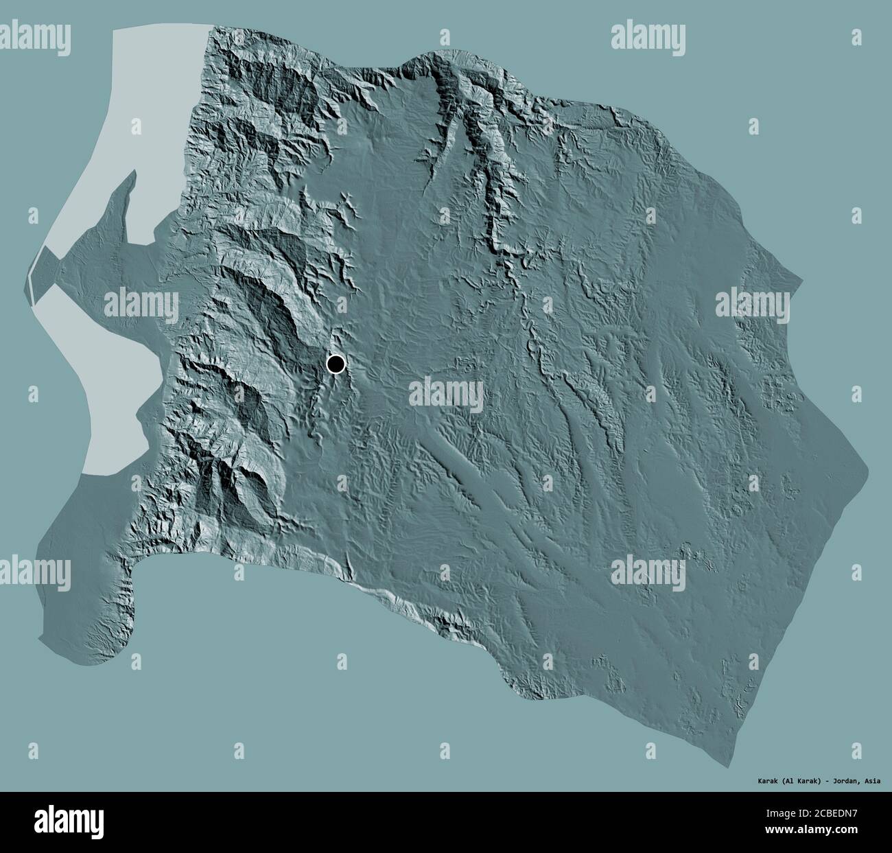 Shape of Karak, province of Jordan, with its capital isolated on a ...