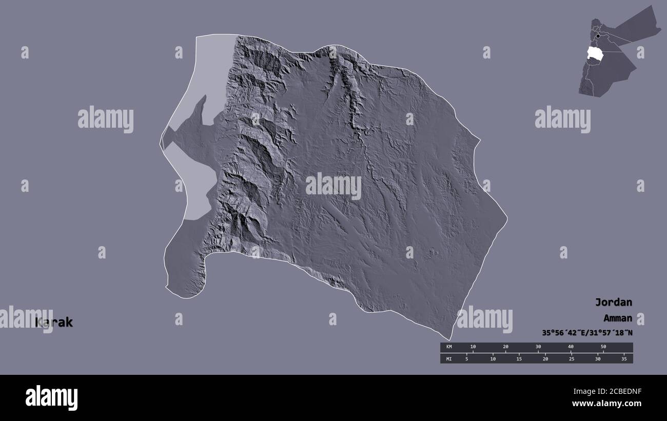 Shape of Karak, province of Jordan, with its capital isolated on solid ... Shape of Karak, province of Jordan, with its capital isolated on solid ...
