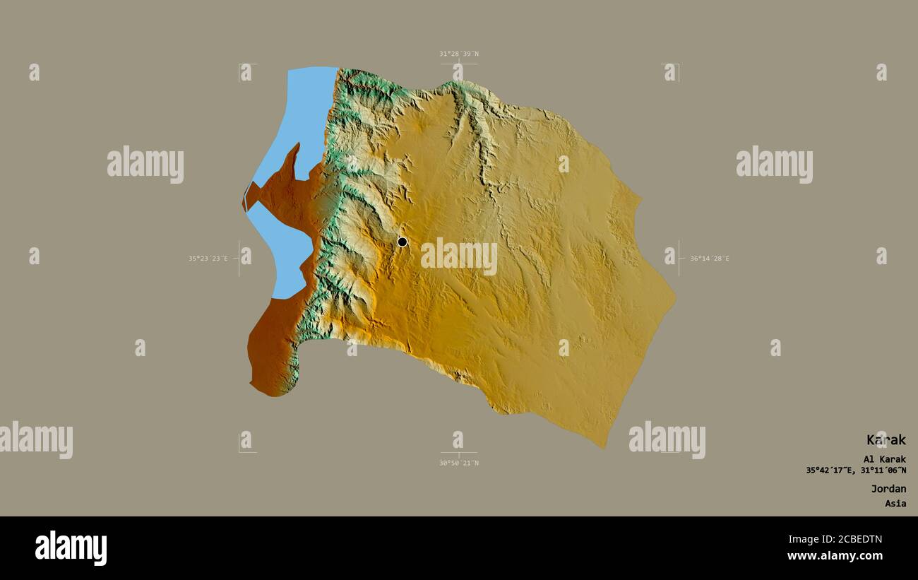 Area of Karak, province of Jordan, isolated on a solid background in a ...