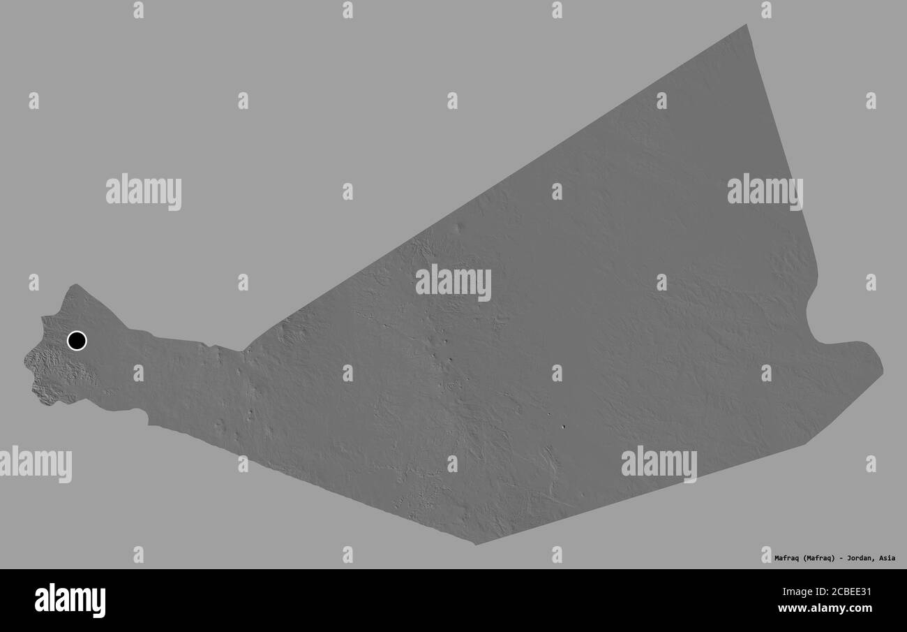 Shape of Mafraq, province of Jordan, with its capital isolated on a ...