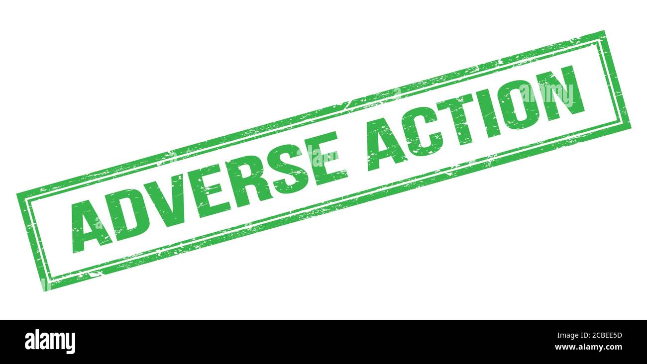 ADVERSE ACTION green grungy rectangle stamp sign Stock Photo - Alamy