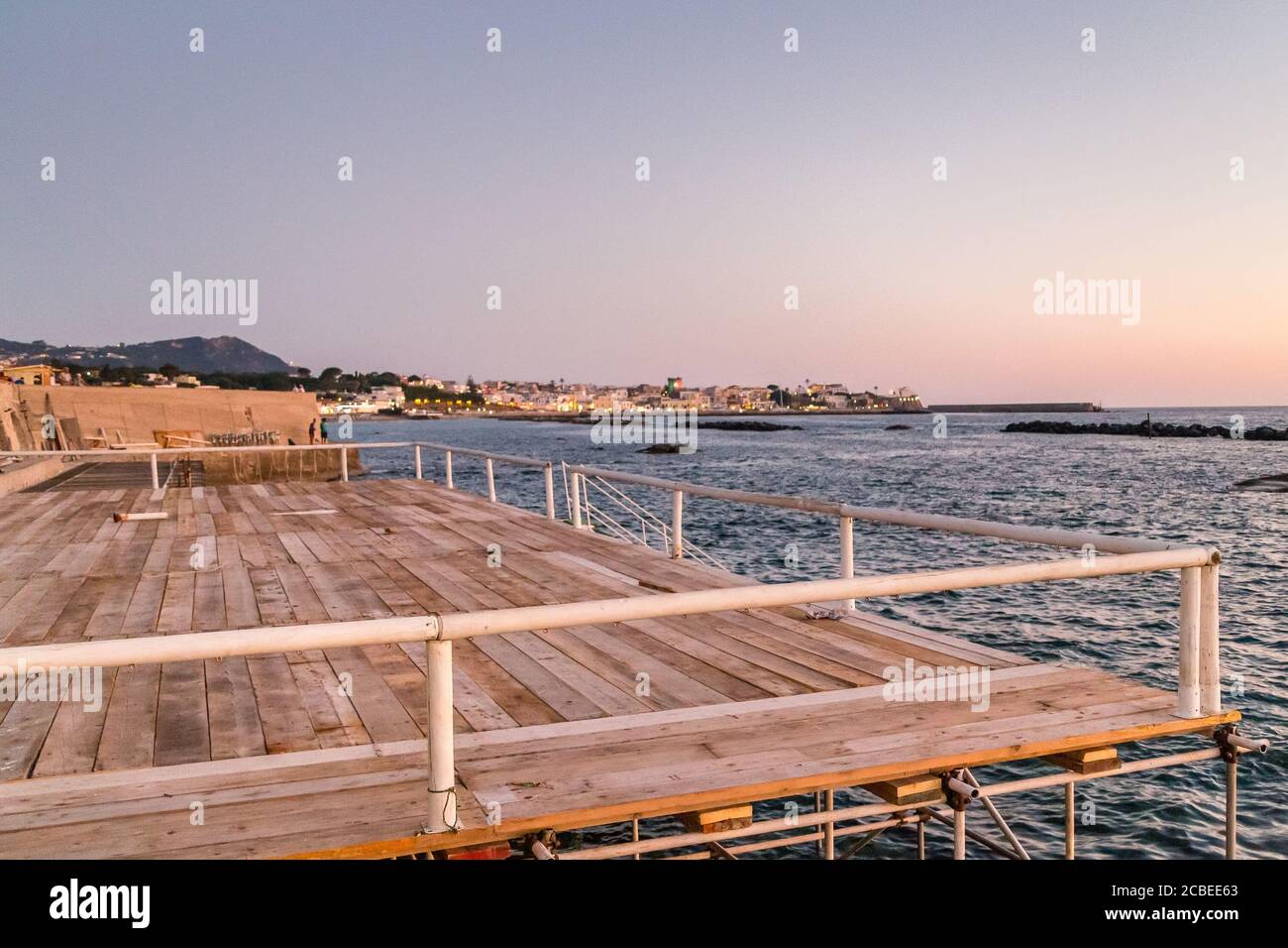 view of typical houses of Italian island from wooden platform Stock ...