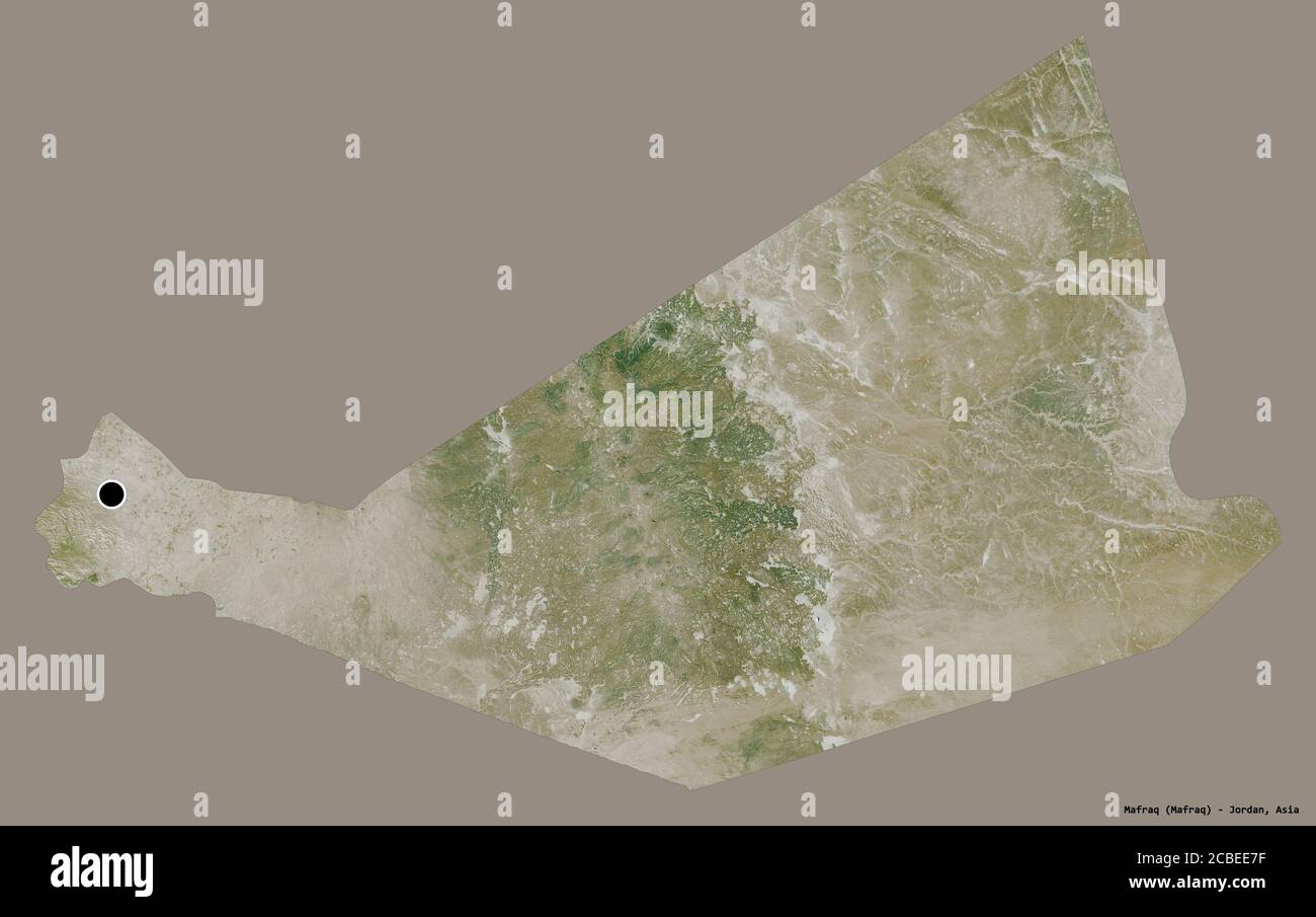 Shape of Mafraq, province of Jordan, with its capital isolated on a ...
