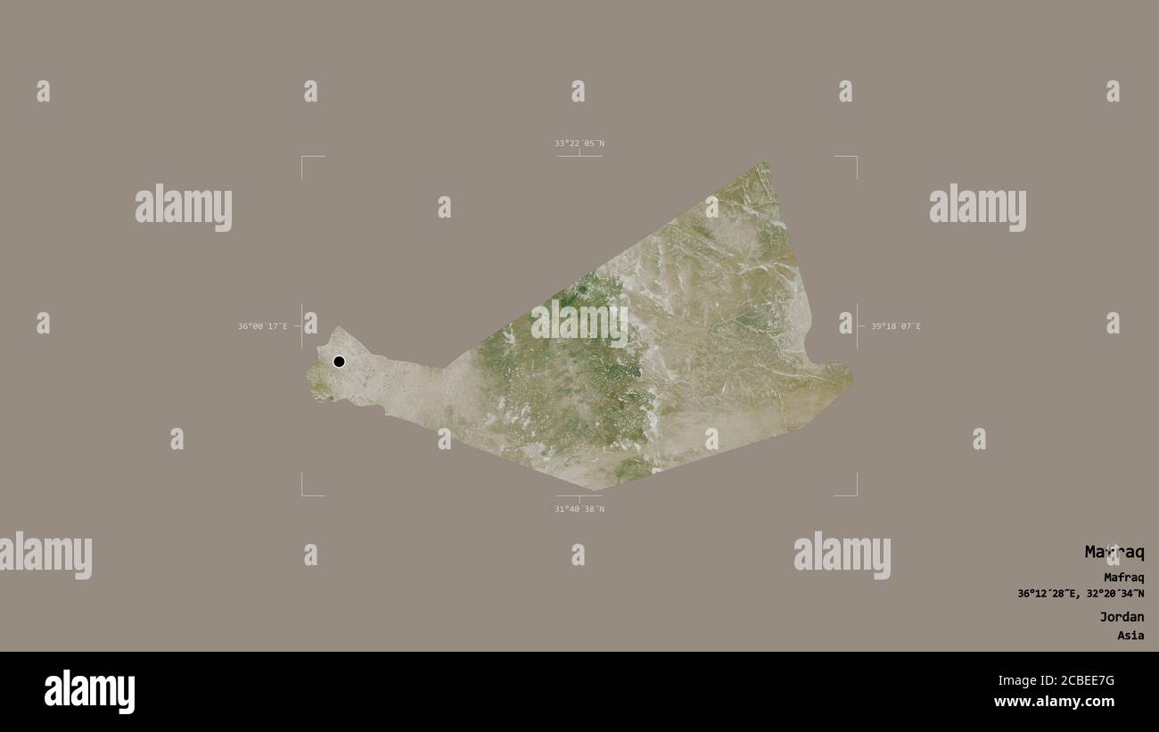 Area of Mafraq, province of Jordan, isolated on a solid background in a ...