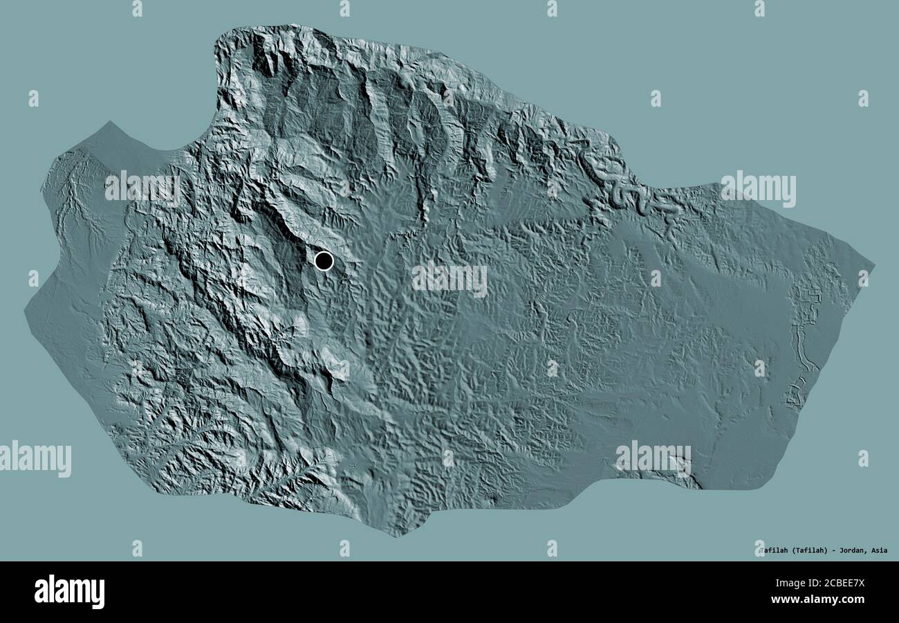 Shape of Tafilah, province of Jordan, with its capital isolated on a ...