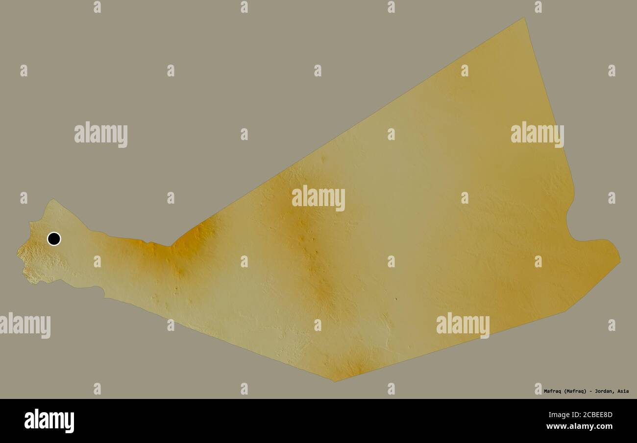 Shape of Mafraq, province of Jordan, with its capital isolated on a ...