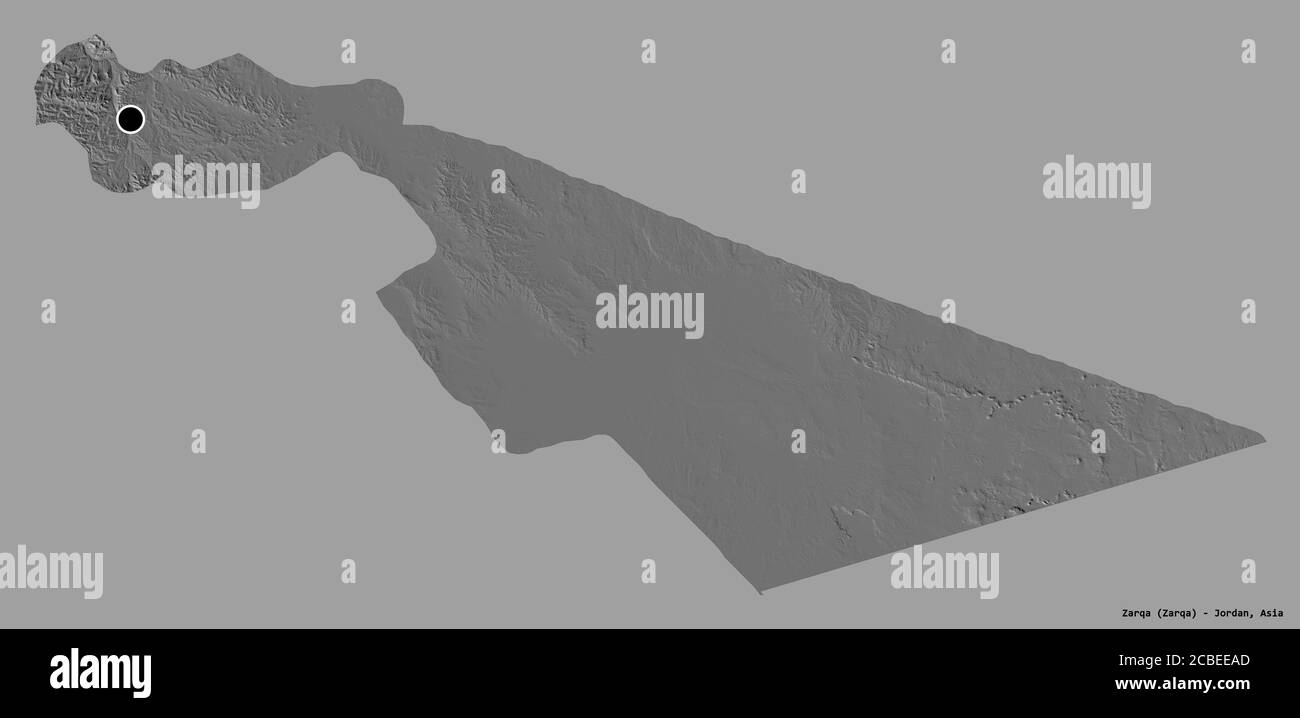 Shape of Zarqa, province of Jordan, with its capital isolated on a ...