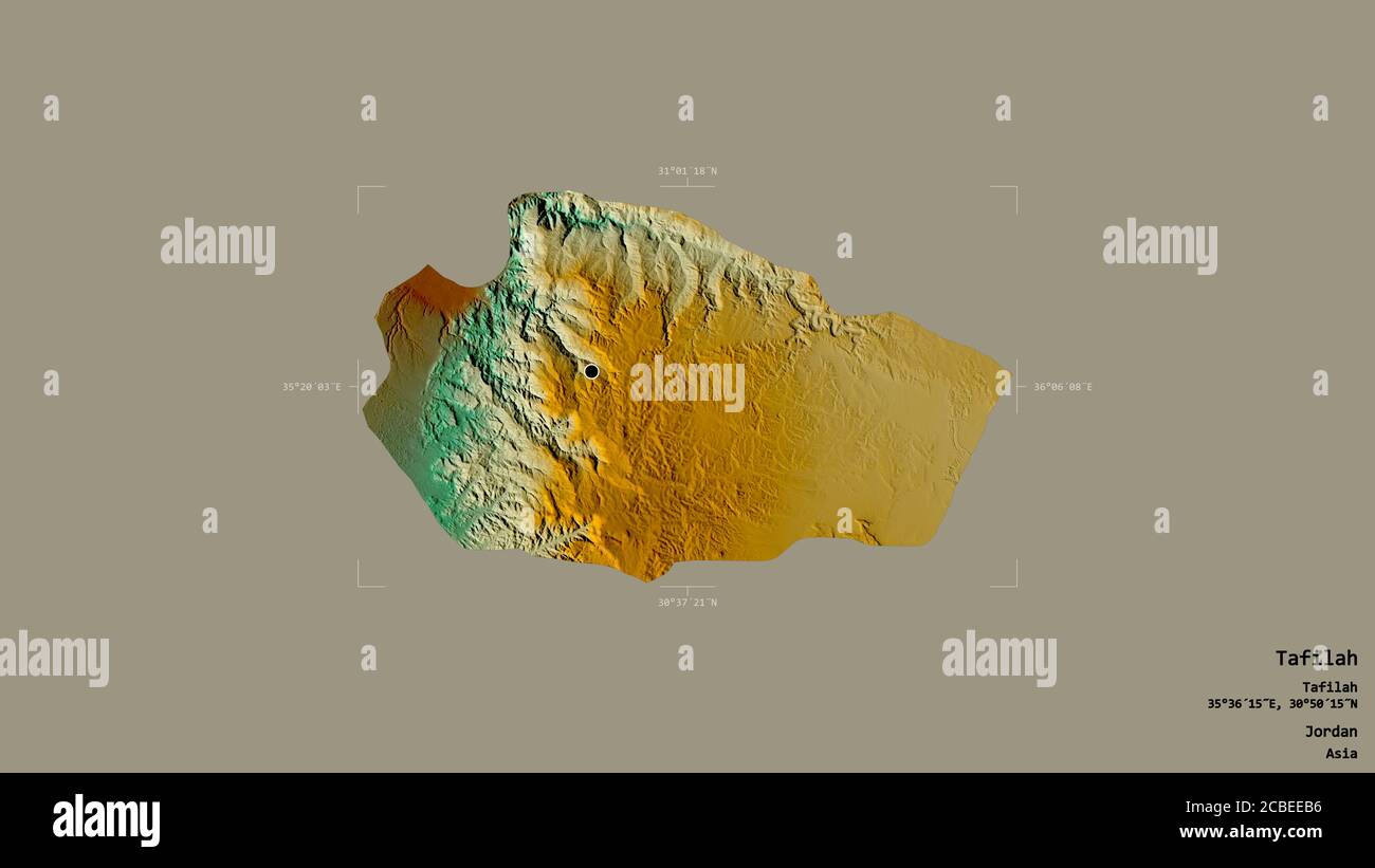 Area of Tafilah, province of Jordan, isolated on a solid background in ...