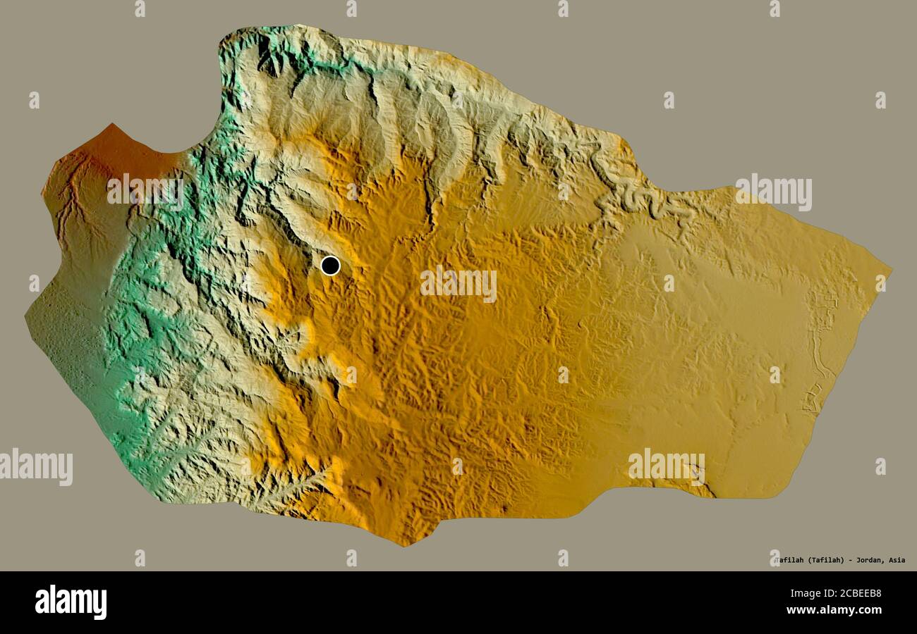 Shape of Tafilah, province of Jordan, with its capital isolated on a ...