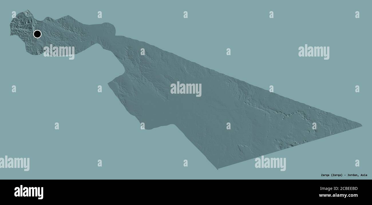 Shape of Zarqa, province of Jordan, with its capital isolated on a ...
