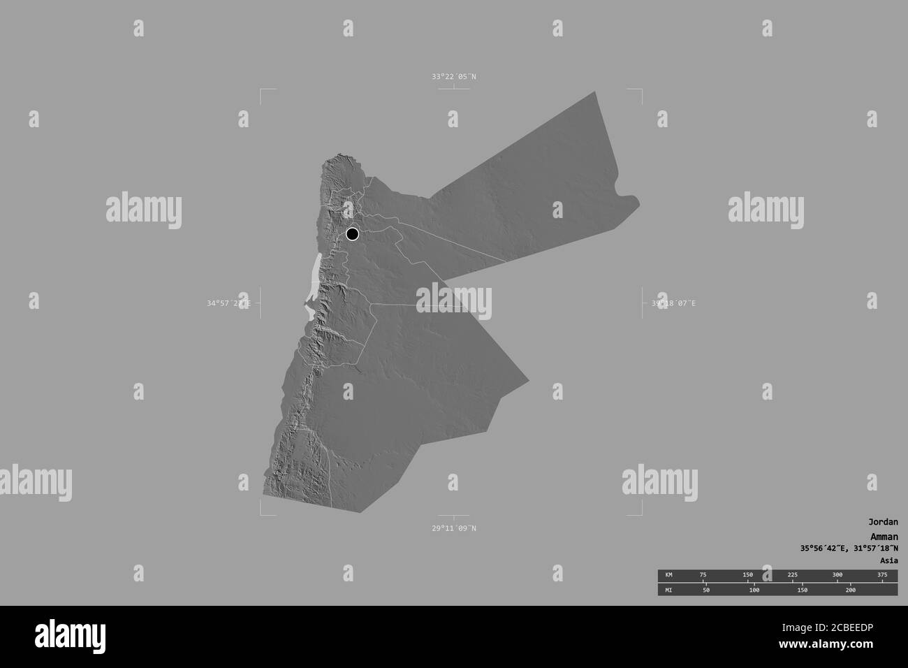 Area of Jordan isolated on a solid background in a georeferenced ...