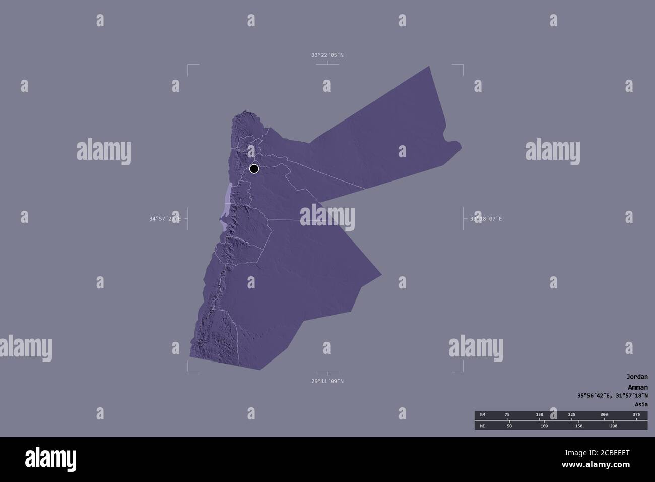 Area of Jordan isolated on a solid background in a georeferenced ...