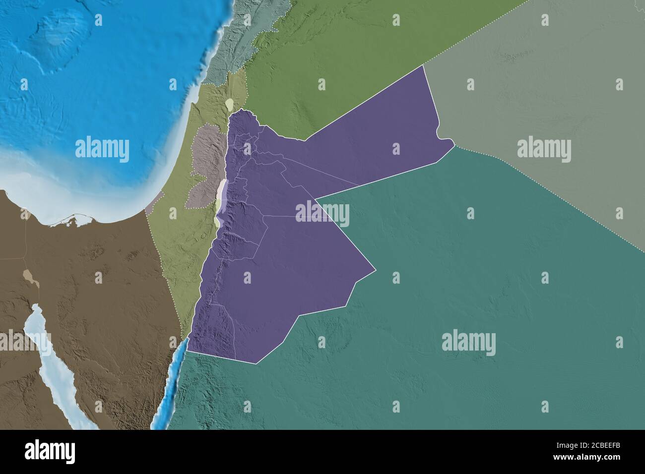 Extended area of Jordan with country outline, international and ...