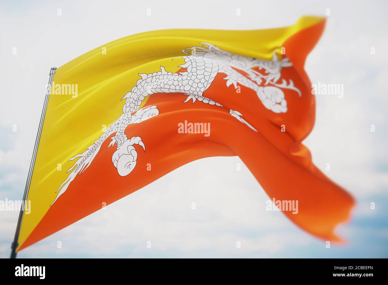 Waving flags of the world - flag of Bhutan. Shot with a shallow depth ...