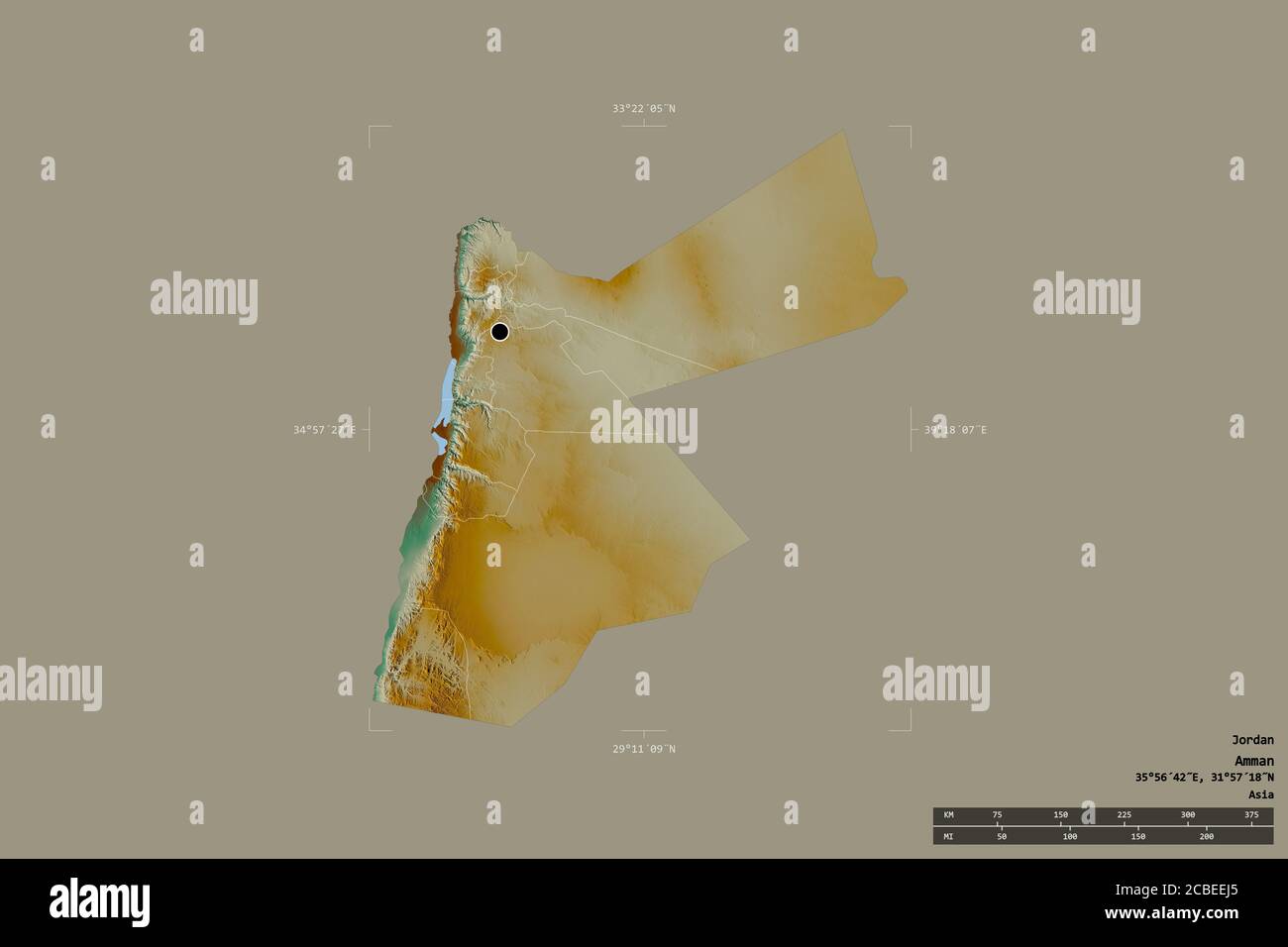 Area of Jordan isolated on a solid background in a georeferenced ...