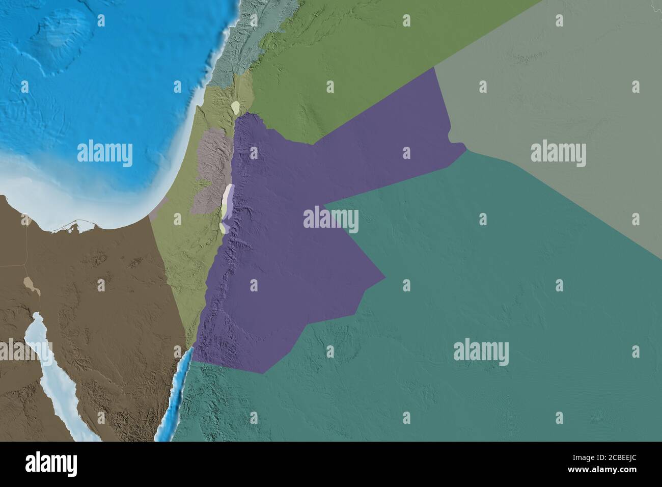 Extended area of Jordan. Colored elevation map. 3D rendering Stock ...