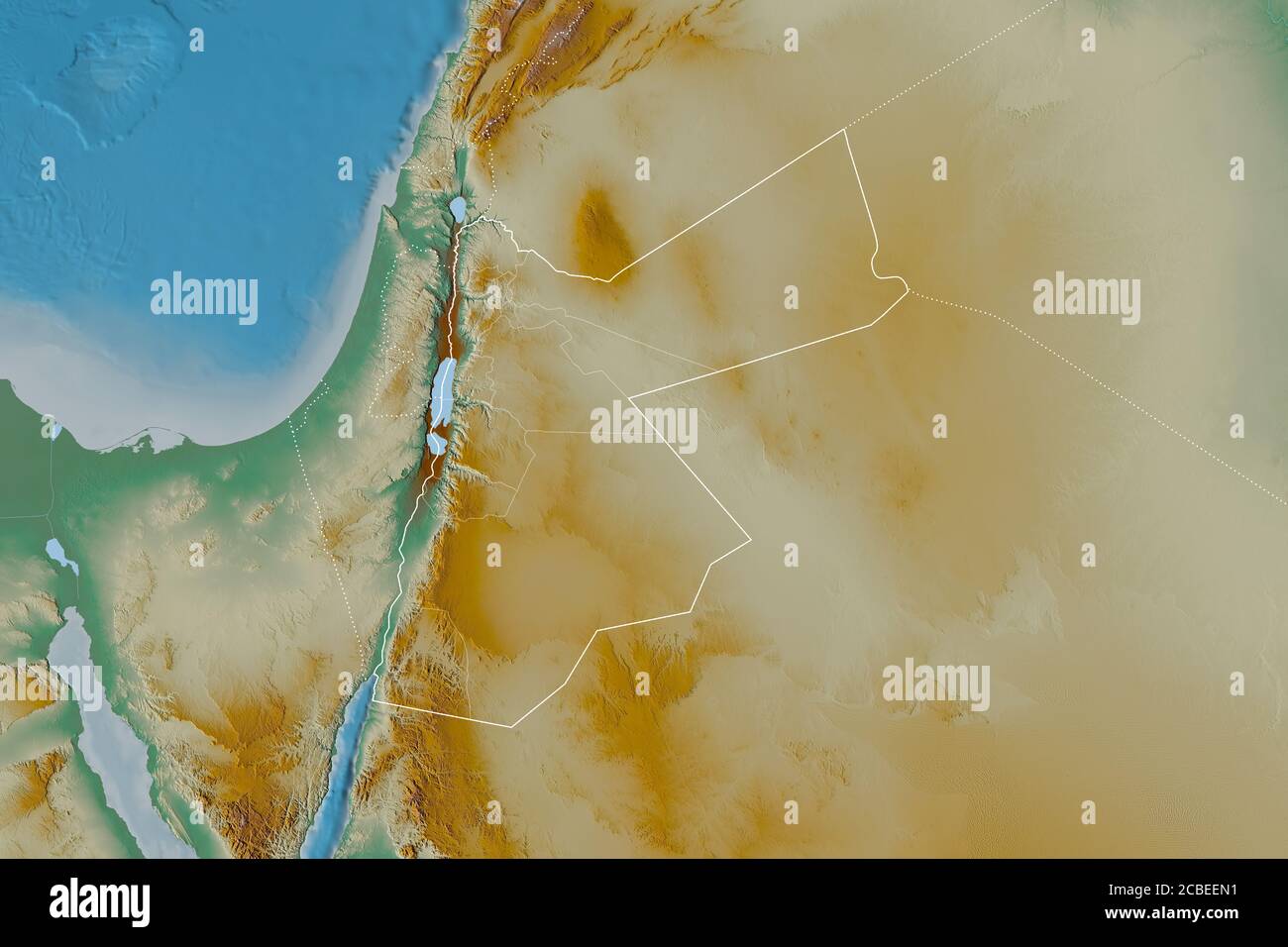 Extended area of Jordan with country outline, international and ...