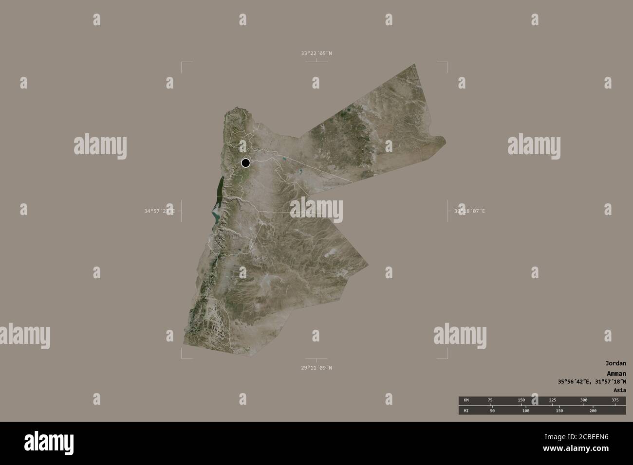 Area of Jordan isolated on a solid background in a georeferenced ...