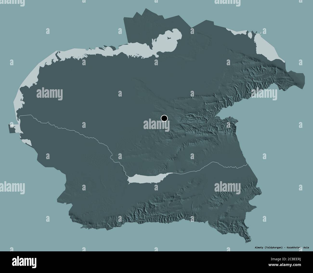 Shape of Almaty, region of Kazakhstan, with its capital isolated on a ...