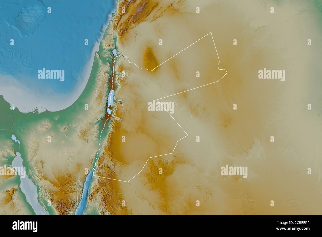 Extended area of outlined Jordan. Topographic relief map. 3D rendering ...