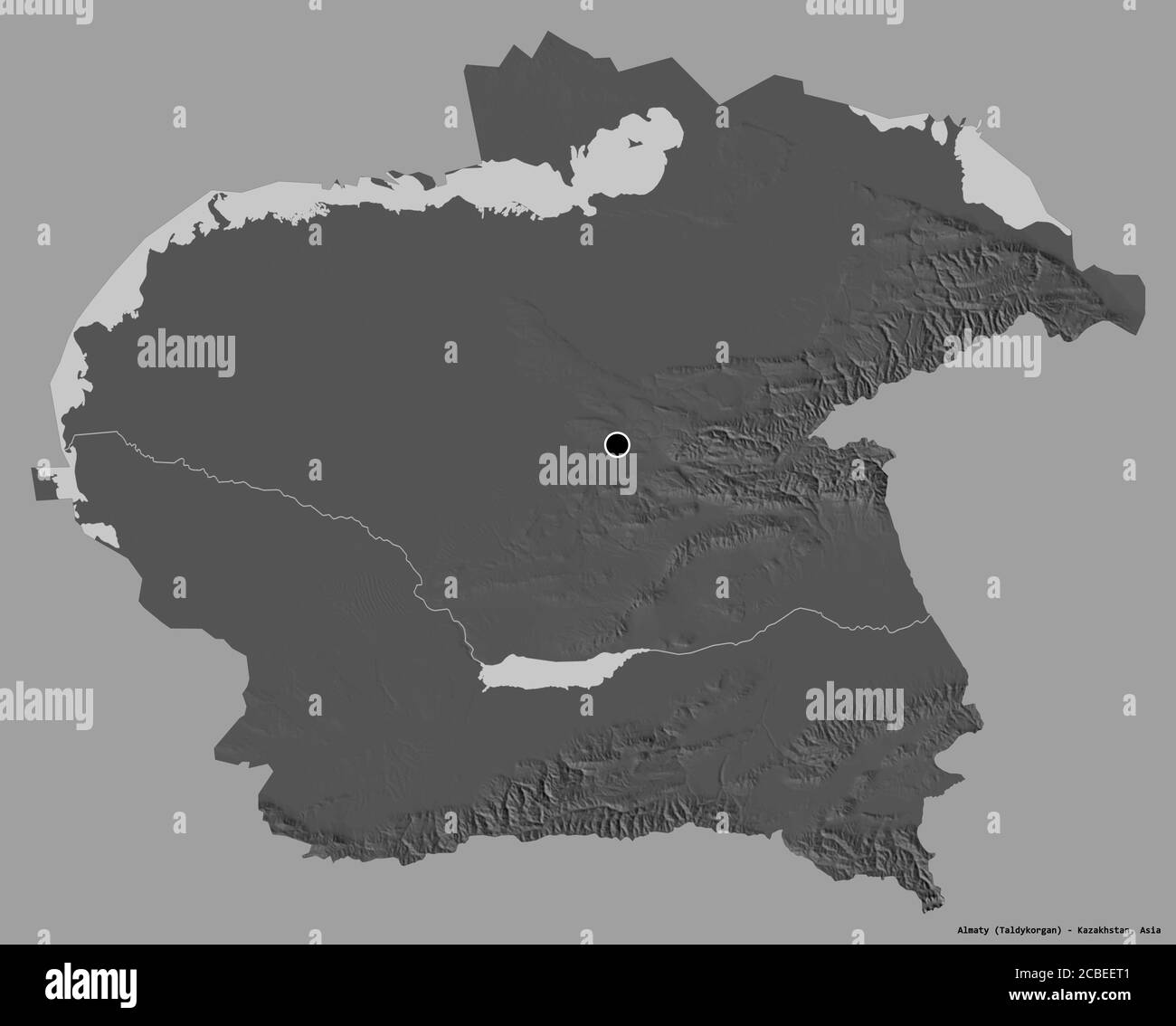 Shape of Almaty, region of Kazakhstan, with its capital isolated on a ...