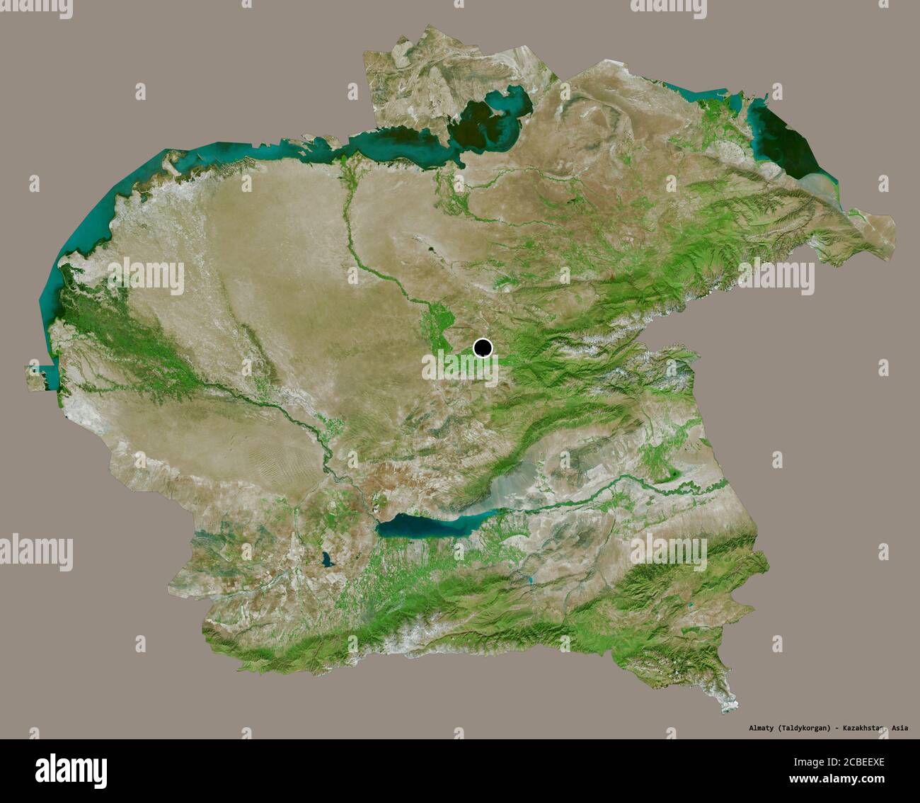 Shape of Almaty, region of Kazakhstan, with its capital isolated on a ...