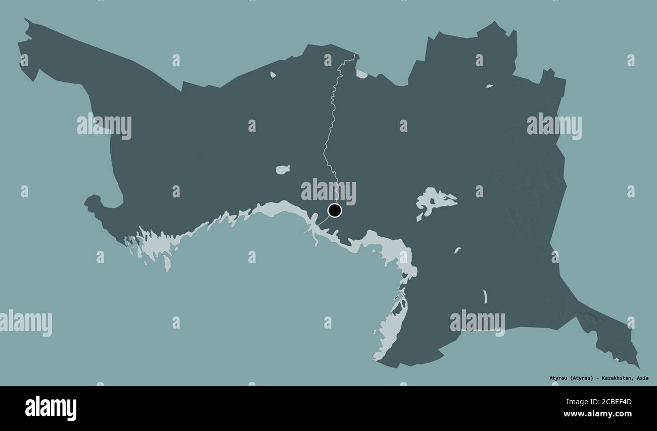 Shape of Atyrau, region of Kazakhstan, with its capital isolated on a ...