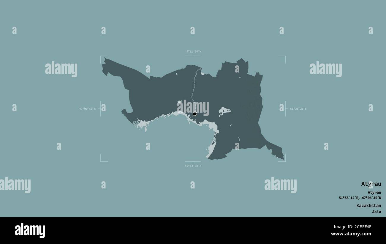 Area of Atyrau, region of Kazakhstan, isolated on a solid background in ...