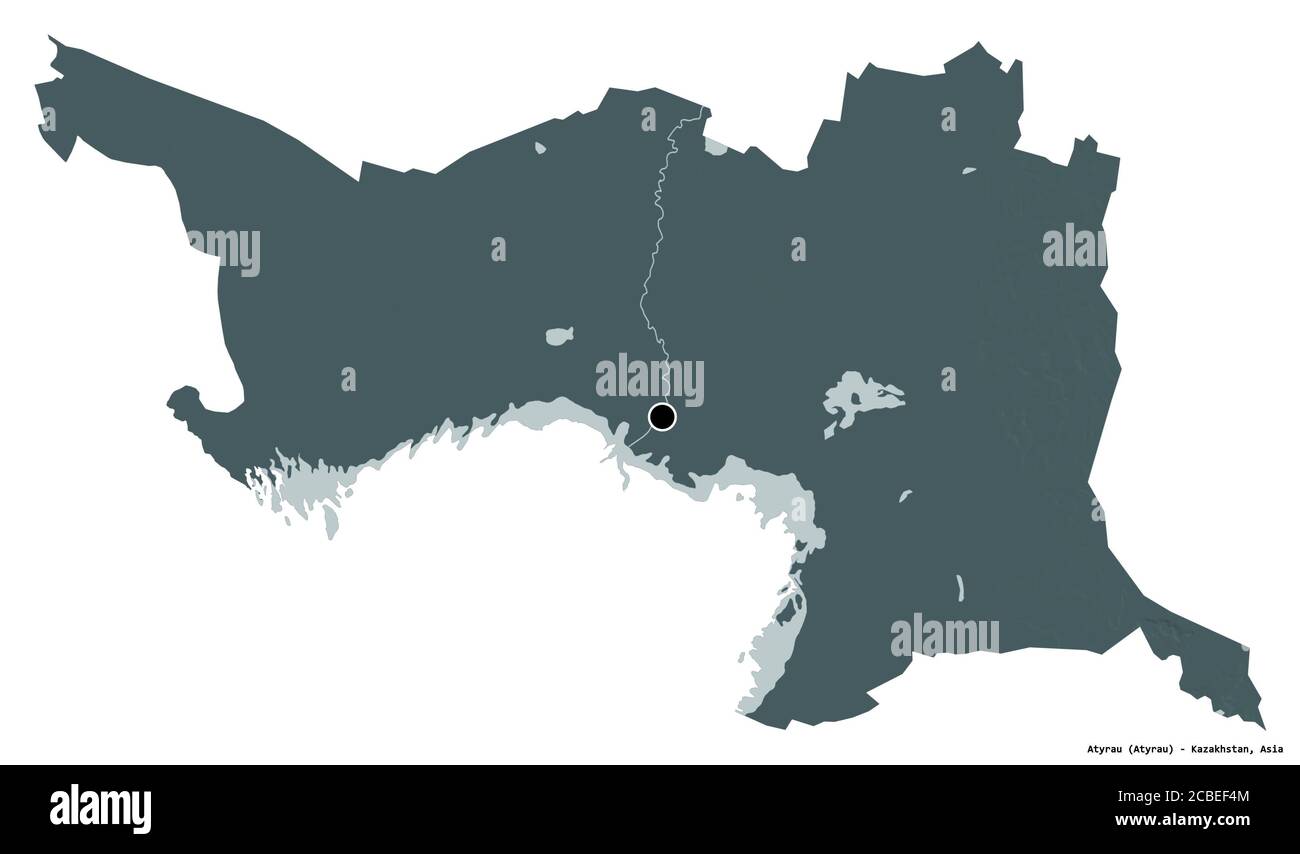 Shape of Atyrau, region of Kazakhstan, with its capital isolated on ...
