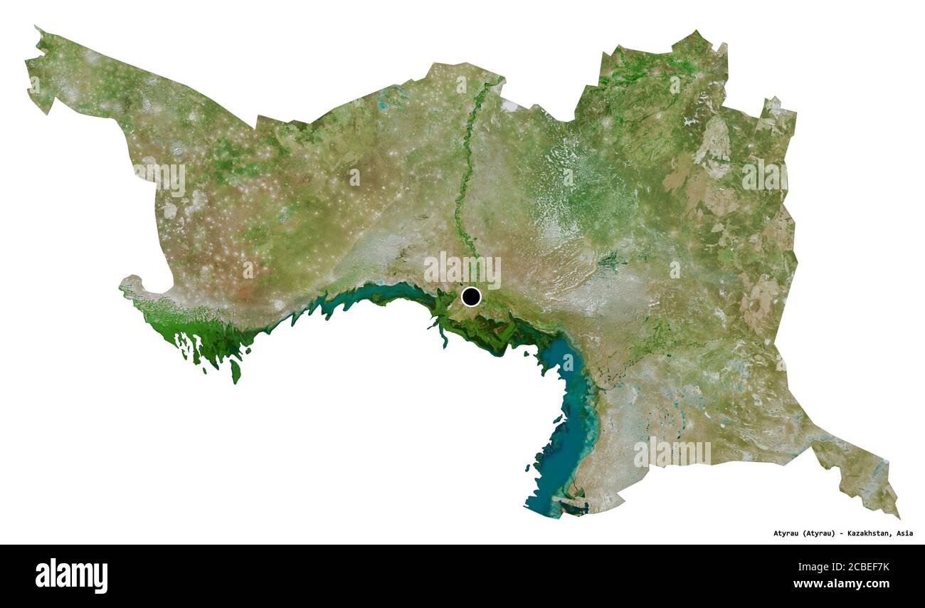 Shape of Atyrau, region of Kazakhstan, with its capital isolated on ...