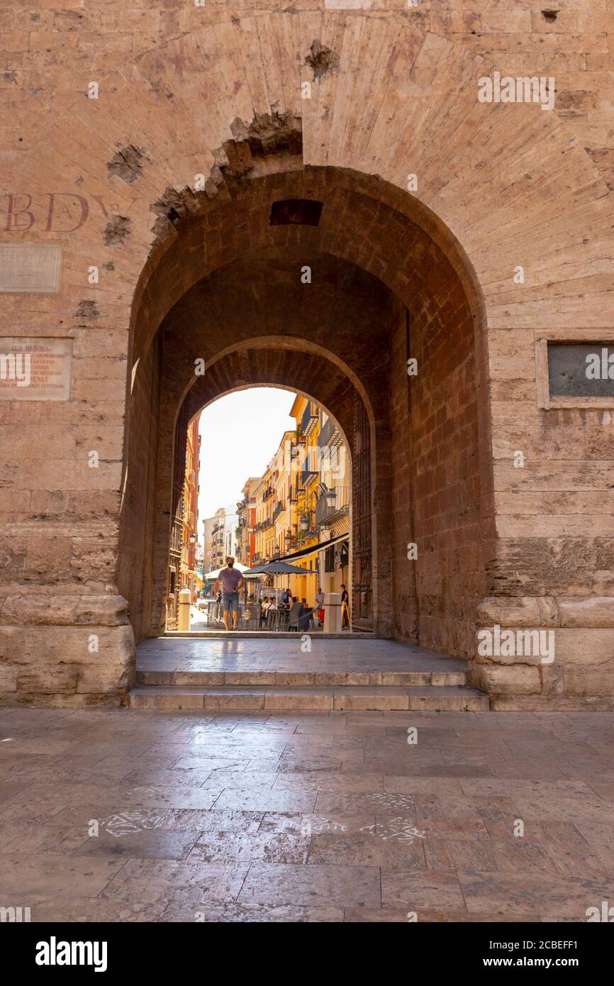 VALENCIA, SPAIN - JULY 15, 2020: Torres de Quart or Puerta de Quart two ...