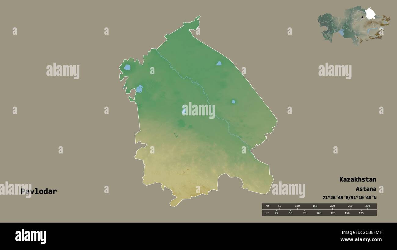 Shape of Pavlodar, region of Kazakhstan, with its capital isolated on ...