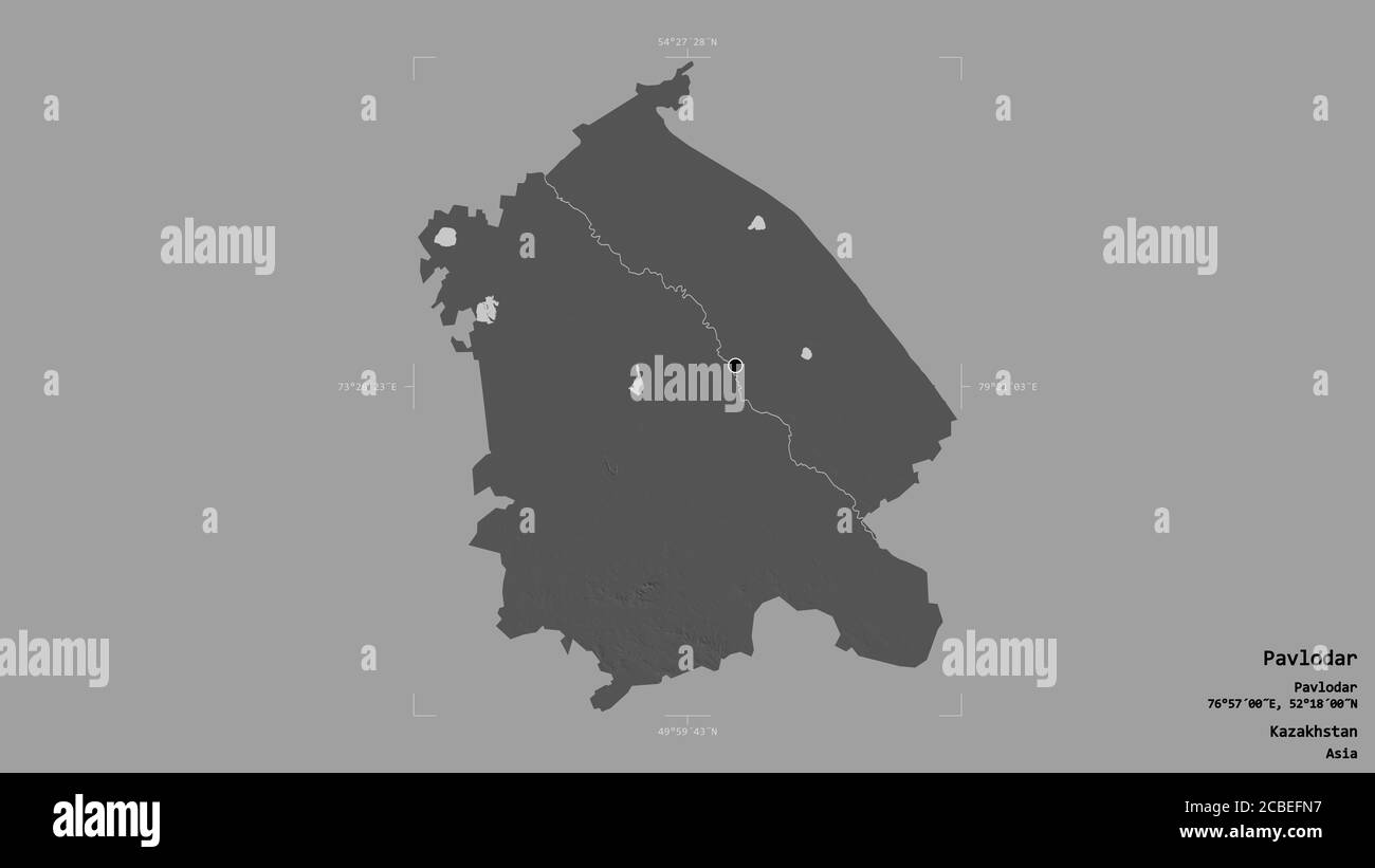 Area of Pavlodar, region of Kazakhstan, isolated on a solid background ...
