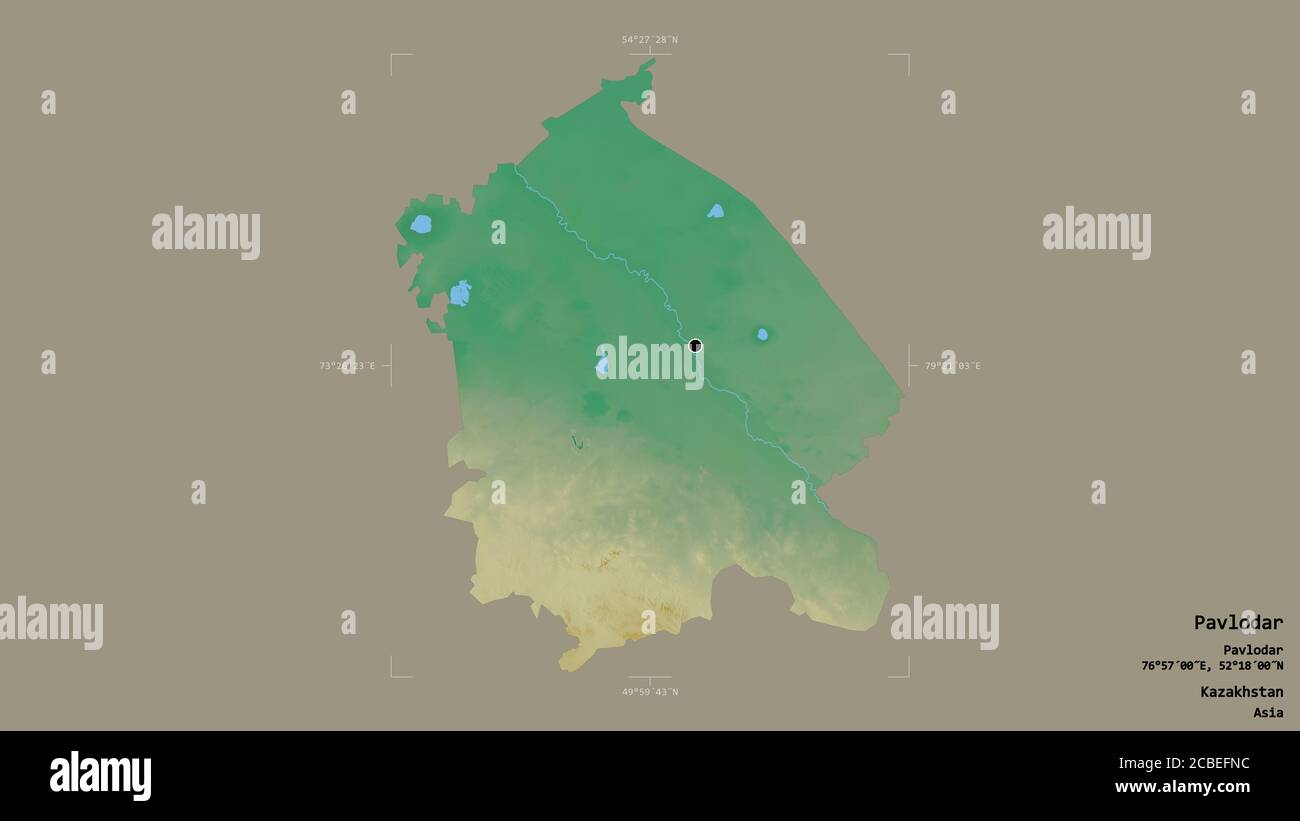 Area of Pavlodar, region of Kazakhstan, isolated on a solid background ...