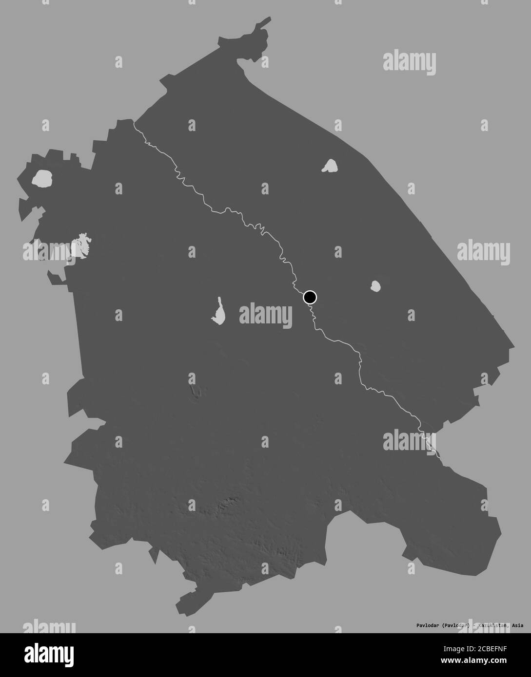 Shape of Pavlodar, region of Kazakhstan, with its capital isolated on a ...